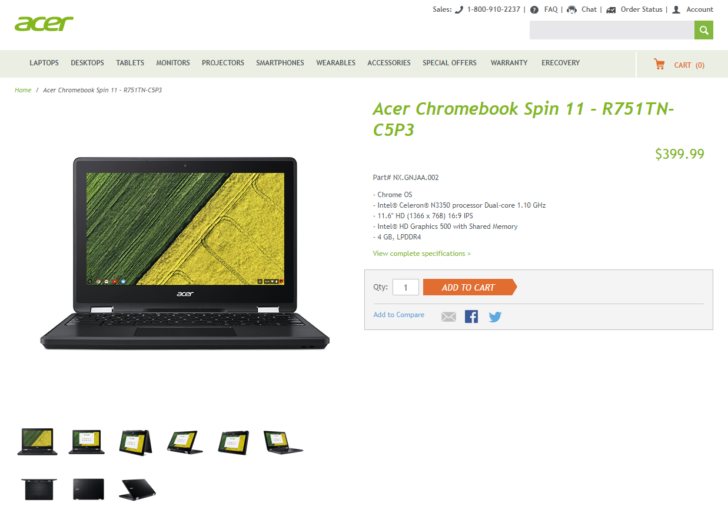[かぶ] Acer Chromebook Spin 11 R751TN-C5P3が米国で発売開始。価格は$399.99。